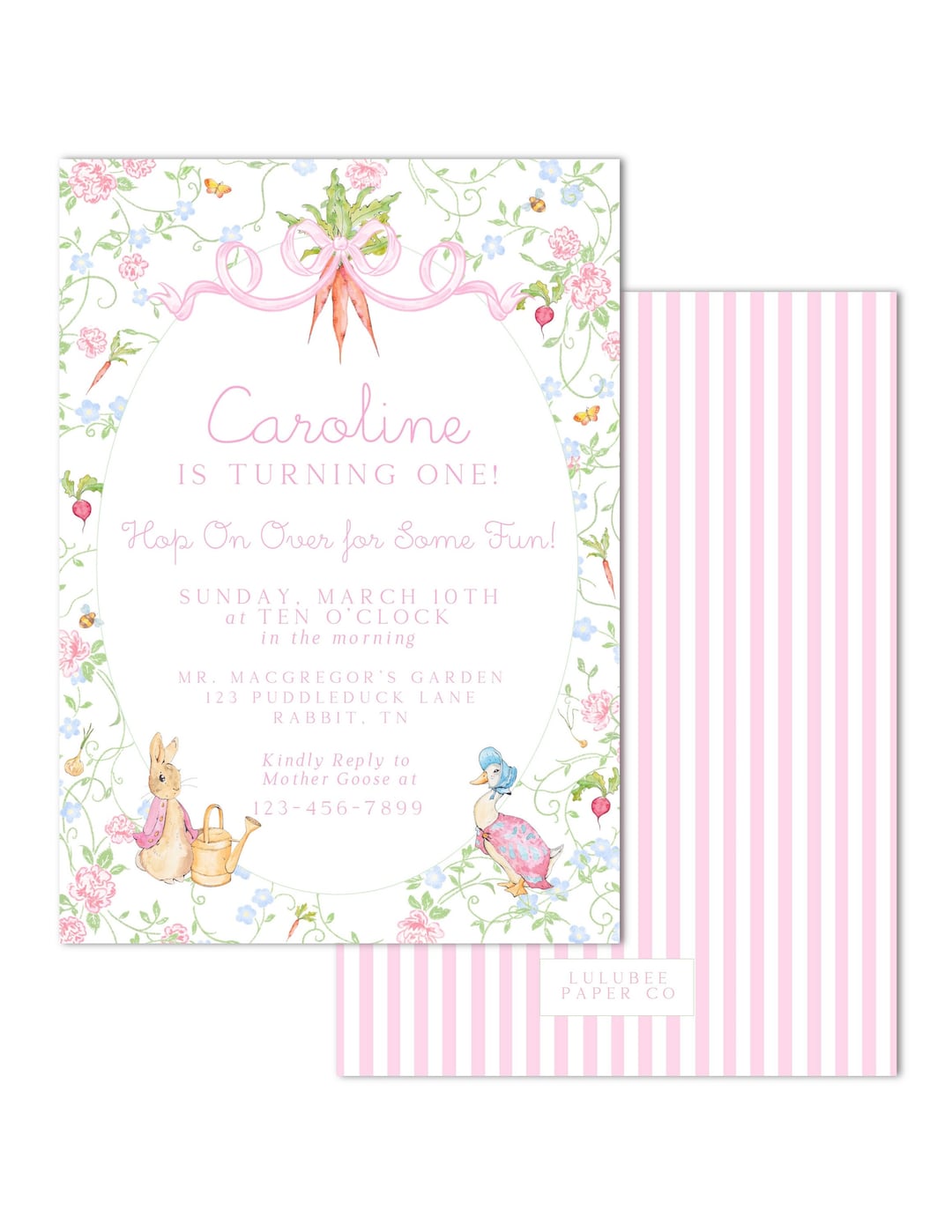 Printable Watercolor Peter Rabbit Birthday Invitation - Girly Floral ...
