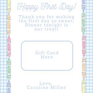 Printable Teacher First Day of School Dinner Gift Card Holder | 5x7 ...