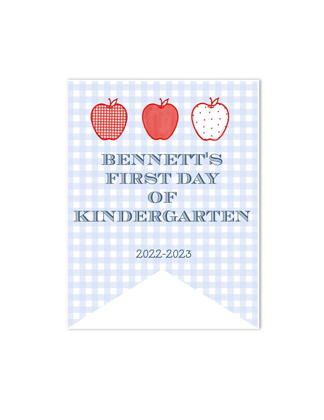 Printable First Day of School Banner - Apples W/ Blue Gingham -preppy ...