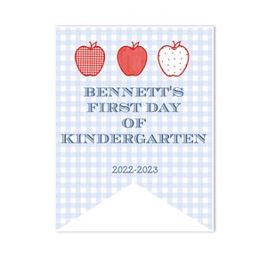 Printable First Day of School Banner - Apples W/ Blue Gingham -preppy ...