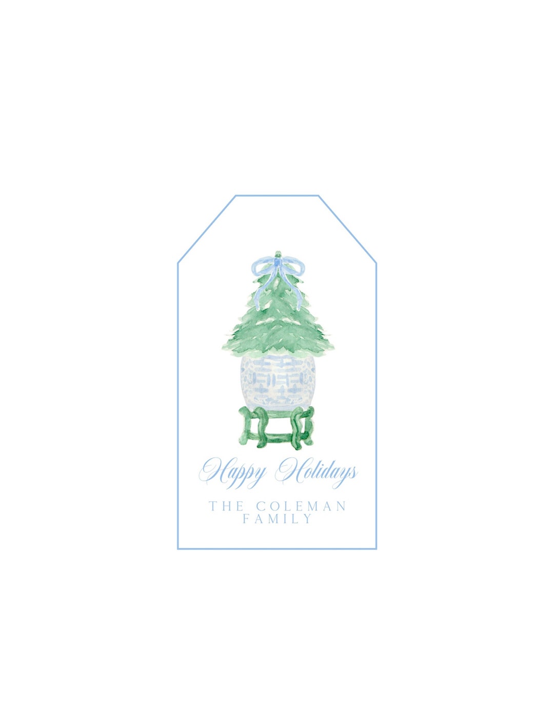 Printable Blue & White Holiday Gift Tag Watercolor - Etsy