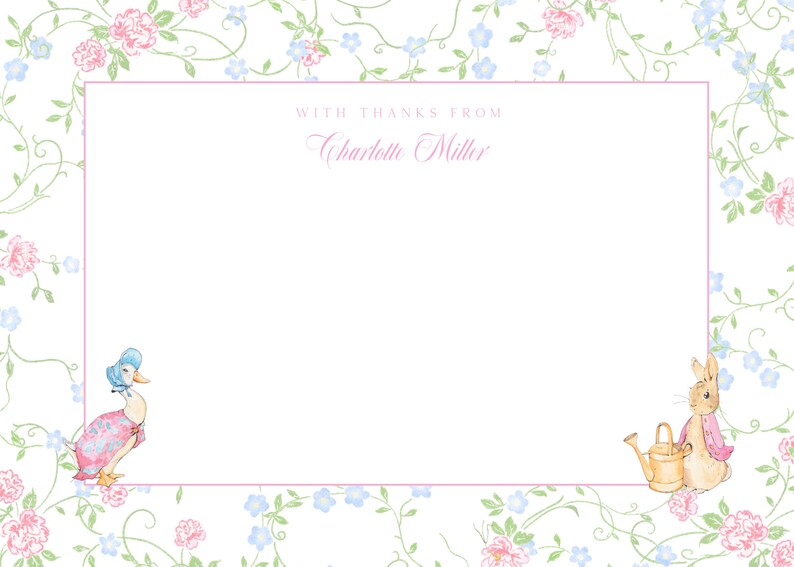 Printable Mother Goose / Peter Rabbit Pink Floral Thank You Notes - 7x5 ...