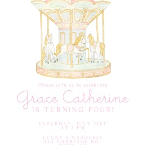Printable Watercolor Carousel Birthday Invitation | 5x7 | Pink Carousel ...