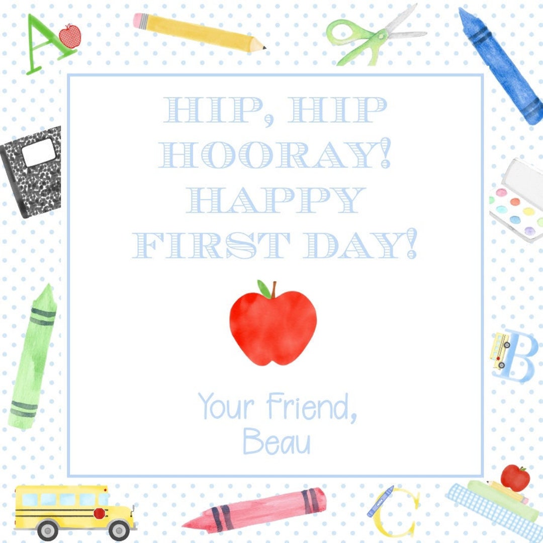 Back to School Gift Tag - "hip, Hip, Hooray! Happy 1st Day!" - Preppy ...