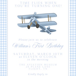 Printable Watercolor Airplane Birthday Invitation | 5x7 | "time Flies ...