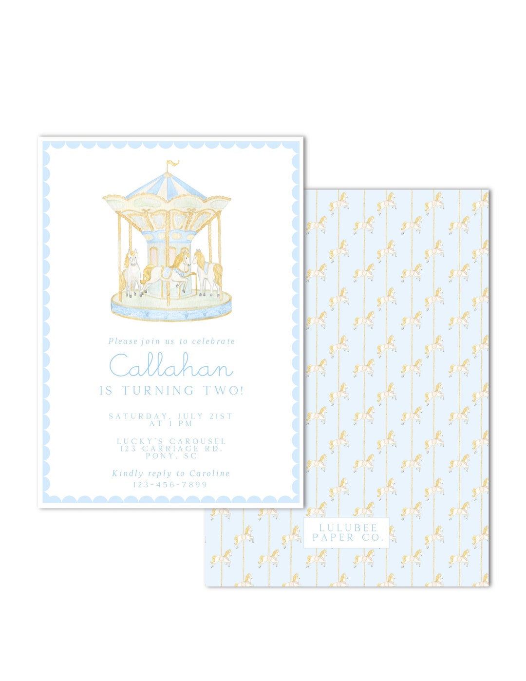 Printable Watercolor Carousel Birthday Invitation | 5x7 | Blue Carousel ...