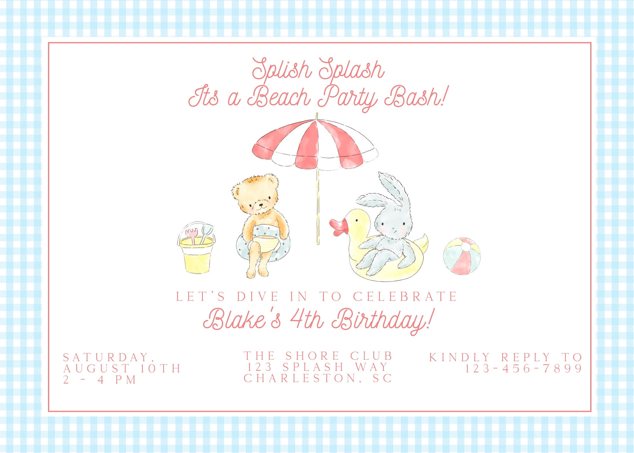 Printable Beach / Pool Birthday Party Invitation | 5x7 | Lets Make a ...