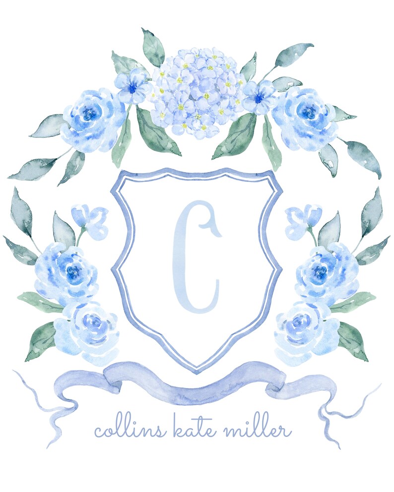 Baby Girl Watercolor Floral Monogram Crest Printable 8x10 - Etsy