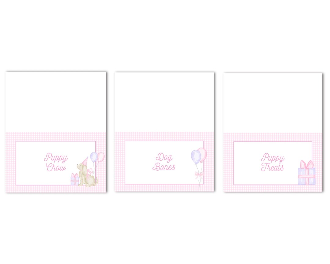 Printable Pink Puppy Paw-ty Birthday Party Tented Cards / Food Tents ...