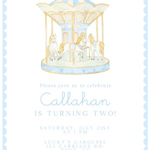 Printable Watercolor Carousel Birthday Invitation | 5x7 | Blue Carousel ...