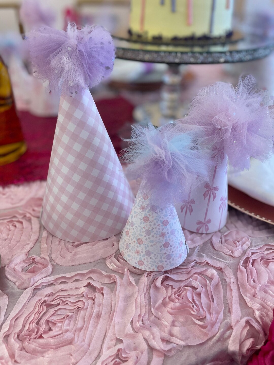 PRINTABLE DIY Girl & Dolly Party Hats | Liberty Floral, Bows, Gingham ...