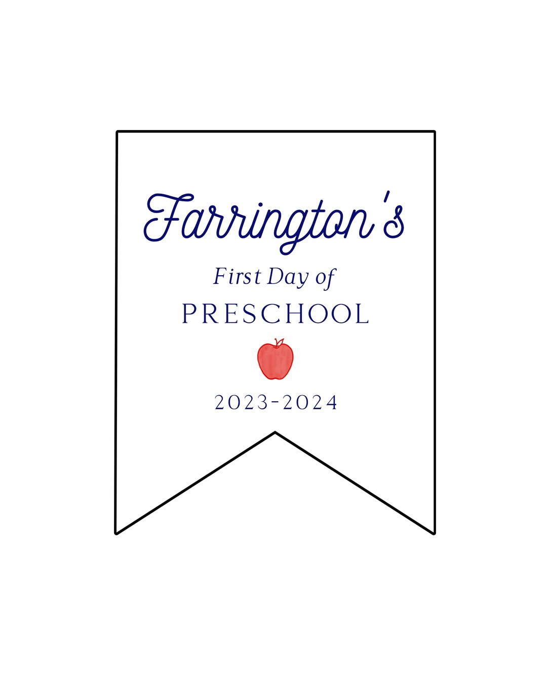 Printable First Day of School Banner - Classic Apple Pennant - Preppy ...