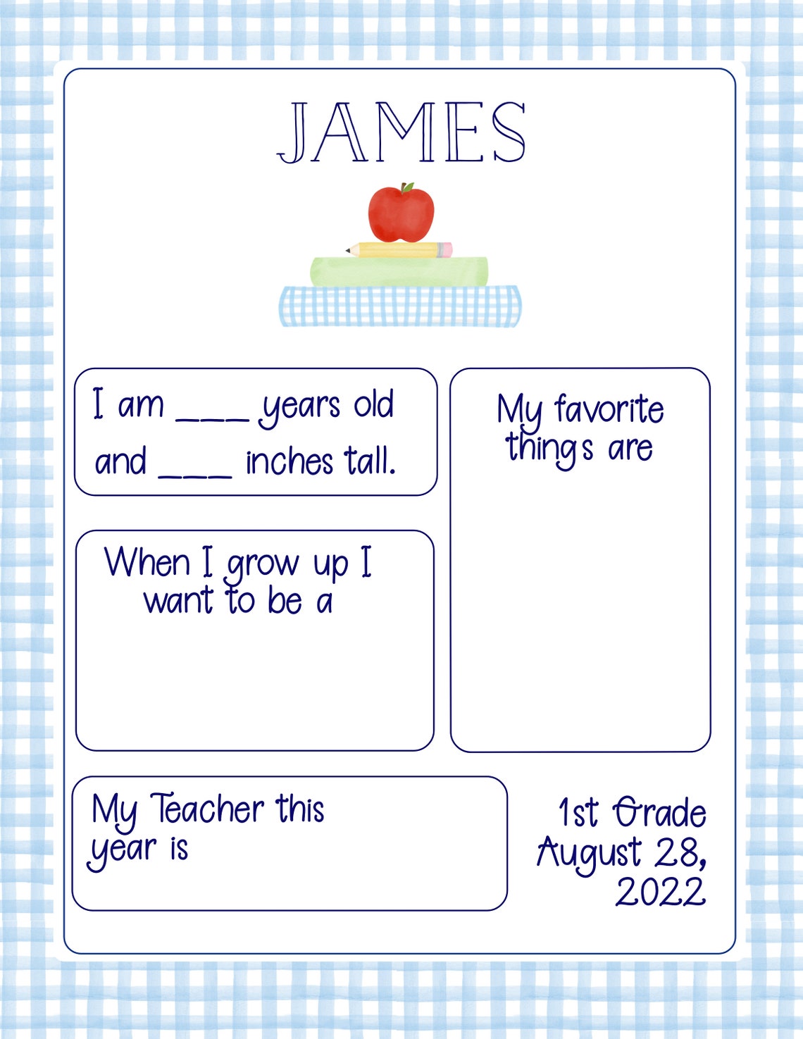 Printable First Day of School About Me Sign Preppy Classic - Etsy