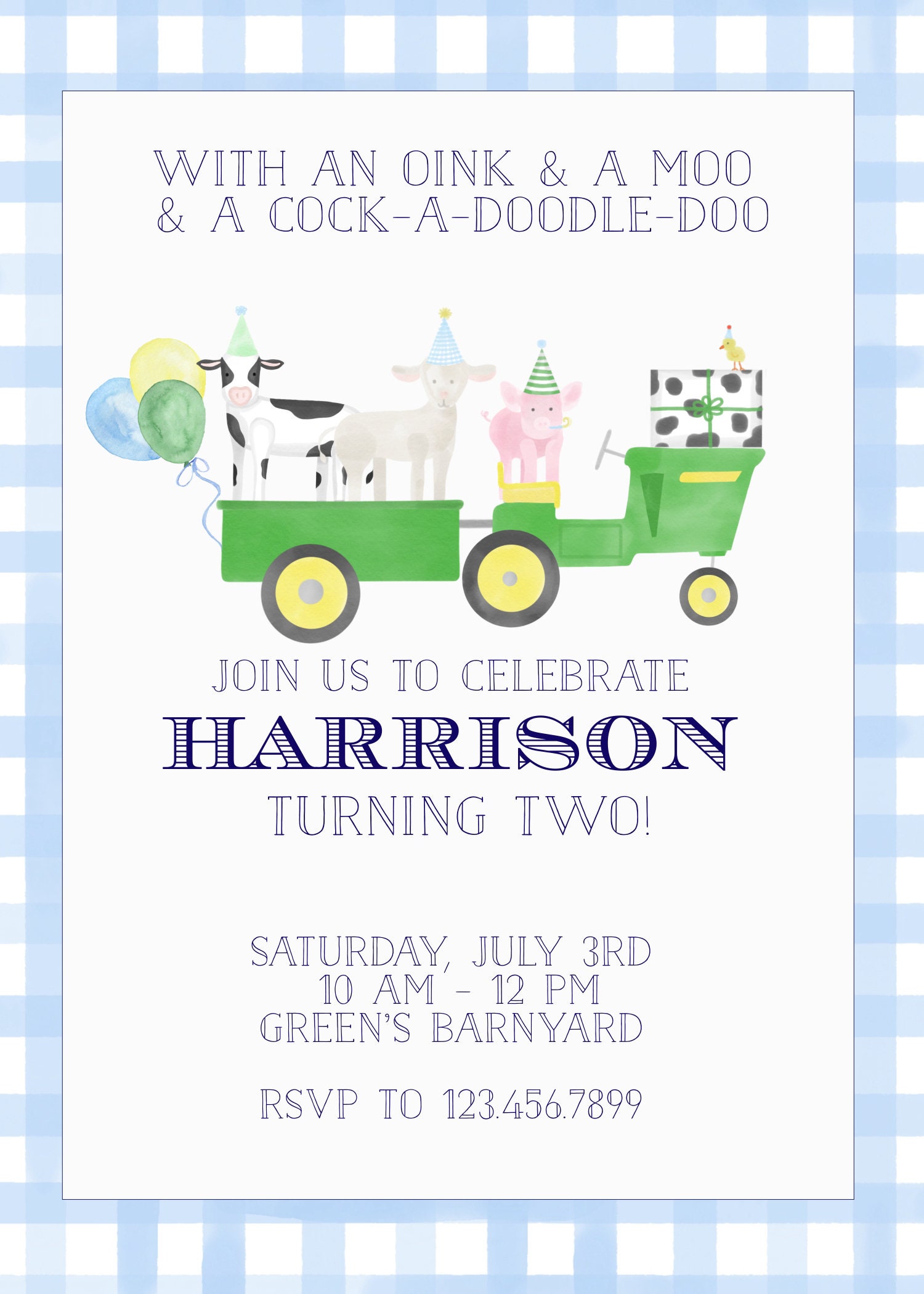 Farm Birthday Party Invitation Oink Moo Cockadoodle Doo - Etsy