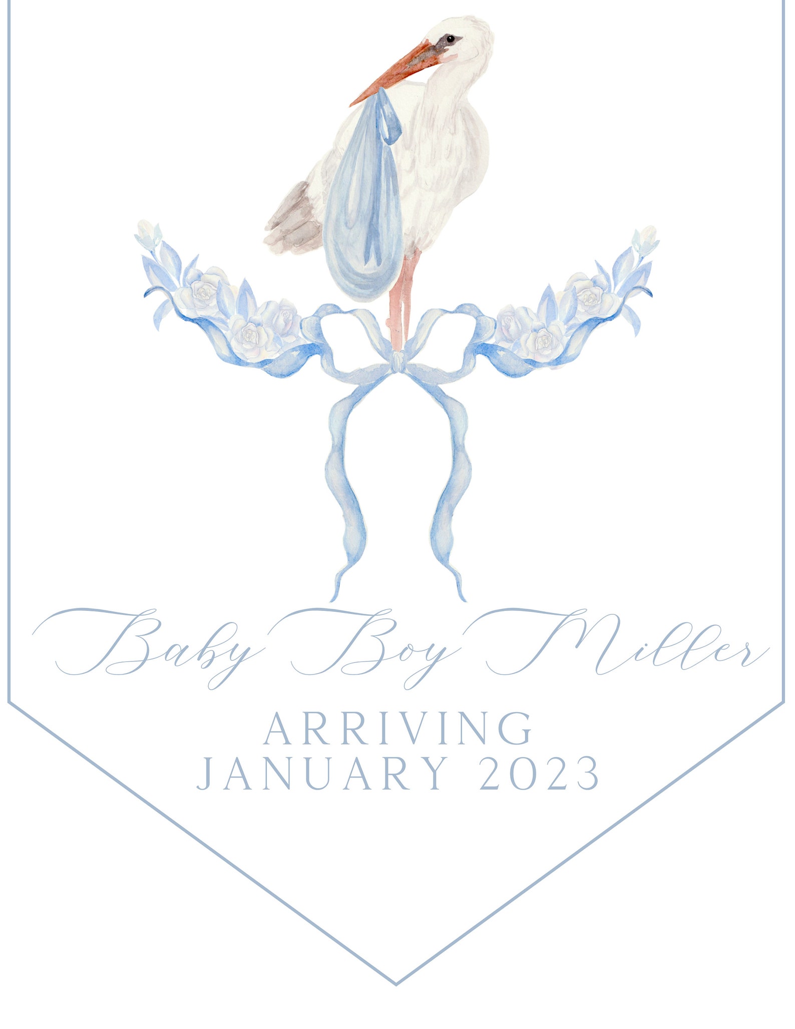 Watercolor Blue Stork Baby Announcement Pennant Baby Boy - Etsy