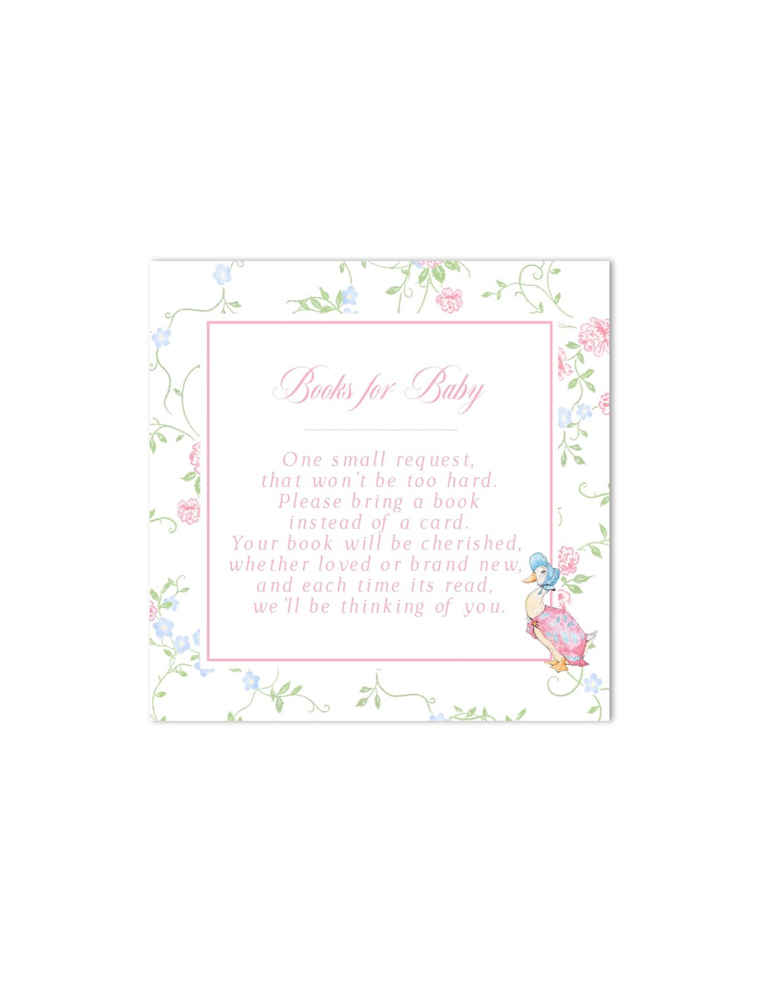 Printable Pink Peter Rabbit Floral Books for Baby Insert | 3x3" | Baby ...