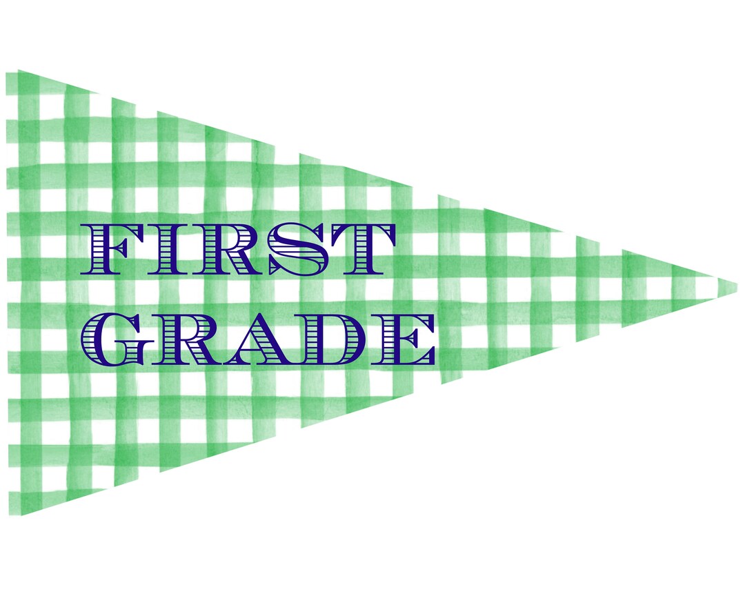 First Day of School Pennant - Green Gingham W/ Navy Text - Preppy Back ...
