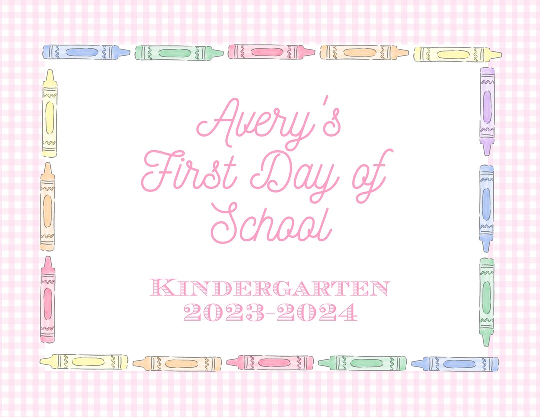 Printable First Day of School Sign - Watercolor Pastel Crayon, Pink ...