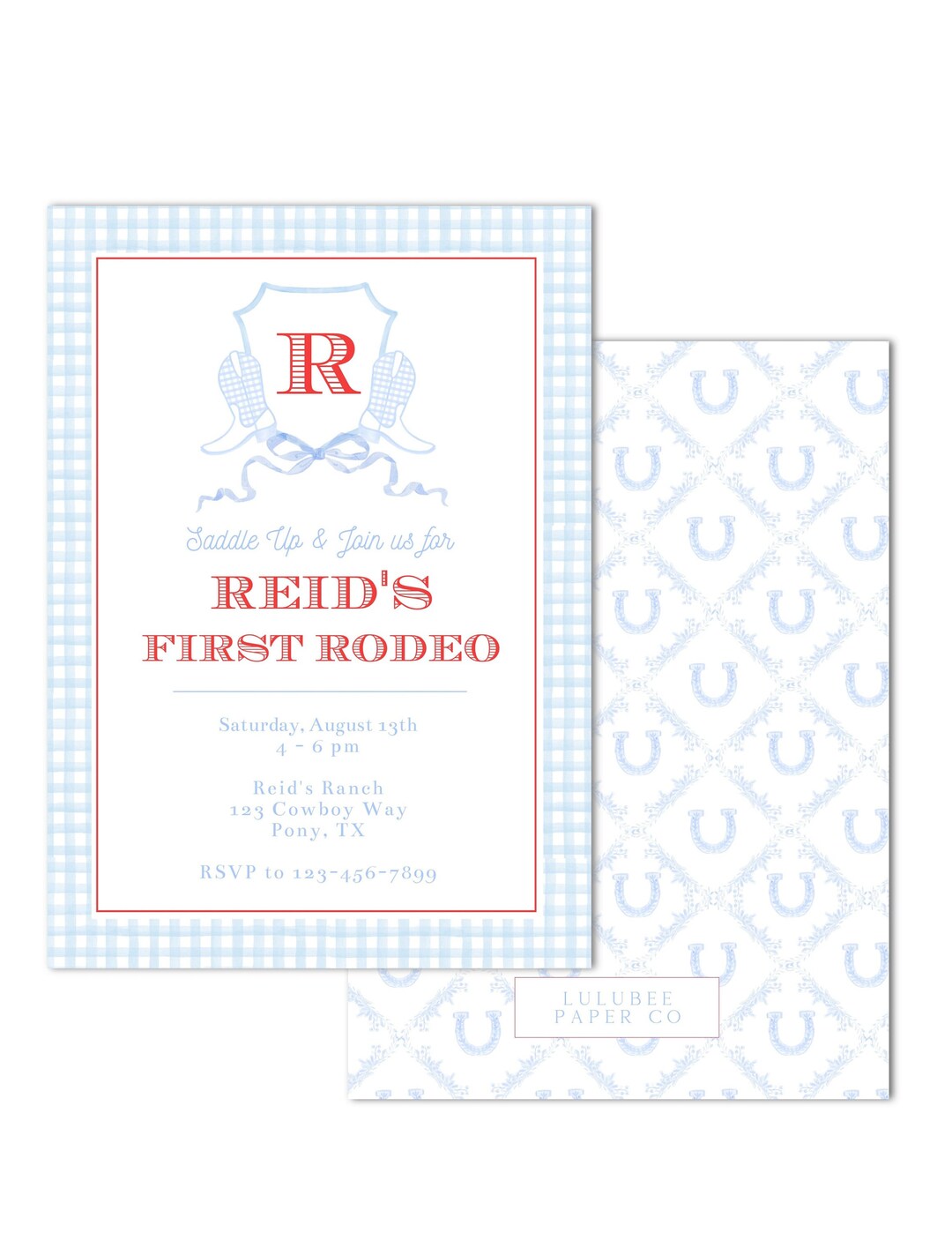 Printable Preppy First Rodeo Birthday Invitation - Saddle Up, Cowboy ...