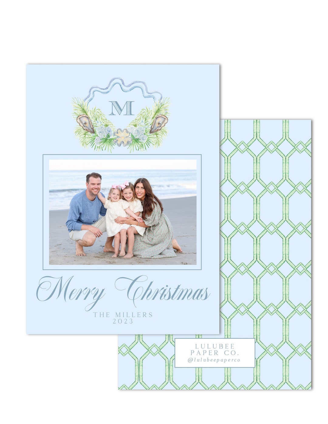 Printable Holiday Photo Card Template Digital Coastal Beach Monogram ...
