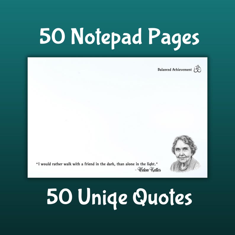 Helen Keller Quotes Notepad | 50 Inspirational Quotes on Courage ...