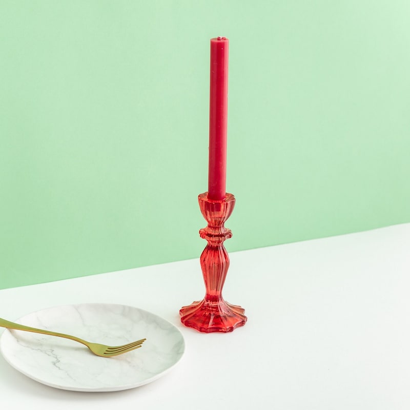 Red Glass Candle Holders - Etsy