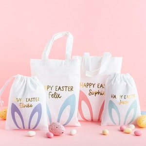 Personalised Easter Gift Bag - Pastel and Gold Easter Treat Bag for ...