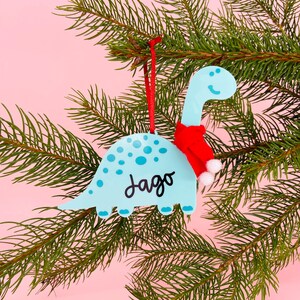 Personalised Dinosaur Christmas Tree Decoration - Acrylic Colourful ...