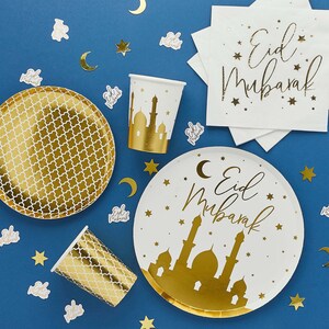 Eid Mubarak Paper Plates - 8 Pack - Eid Celebration Party Gold Table ...