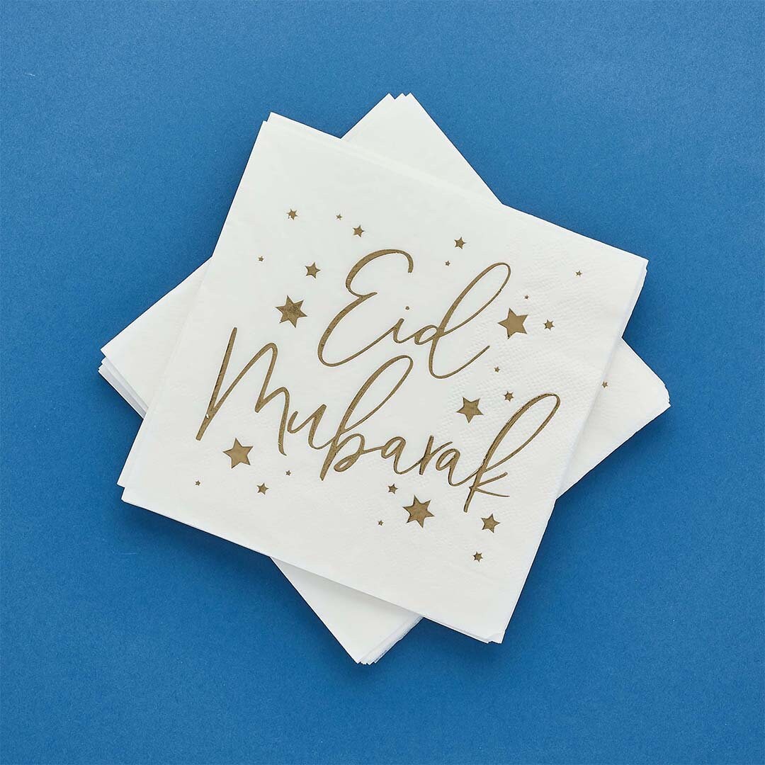 Eid Mubarak Napkins 16 Pack Eid Celebration Party Gold Table ...