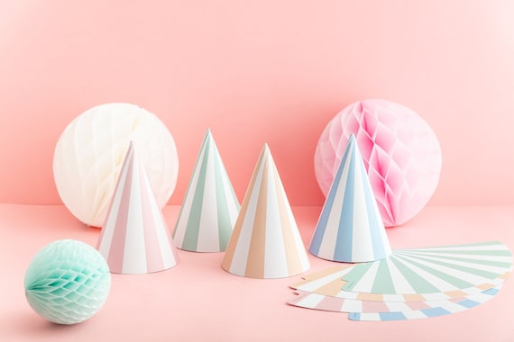 Pastel Striped Party Hats 4 Pack Birthday Party Pastel | Etsy