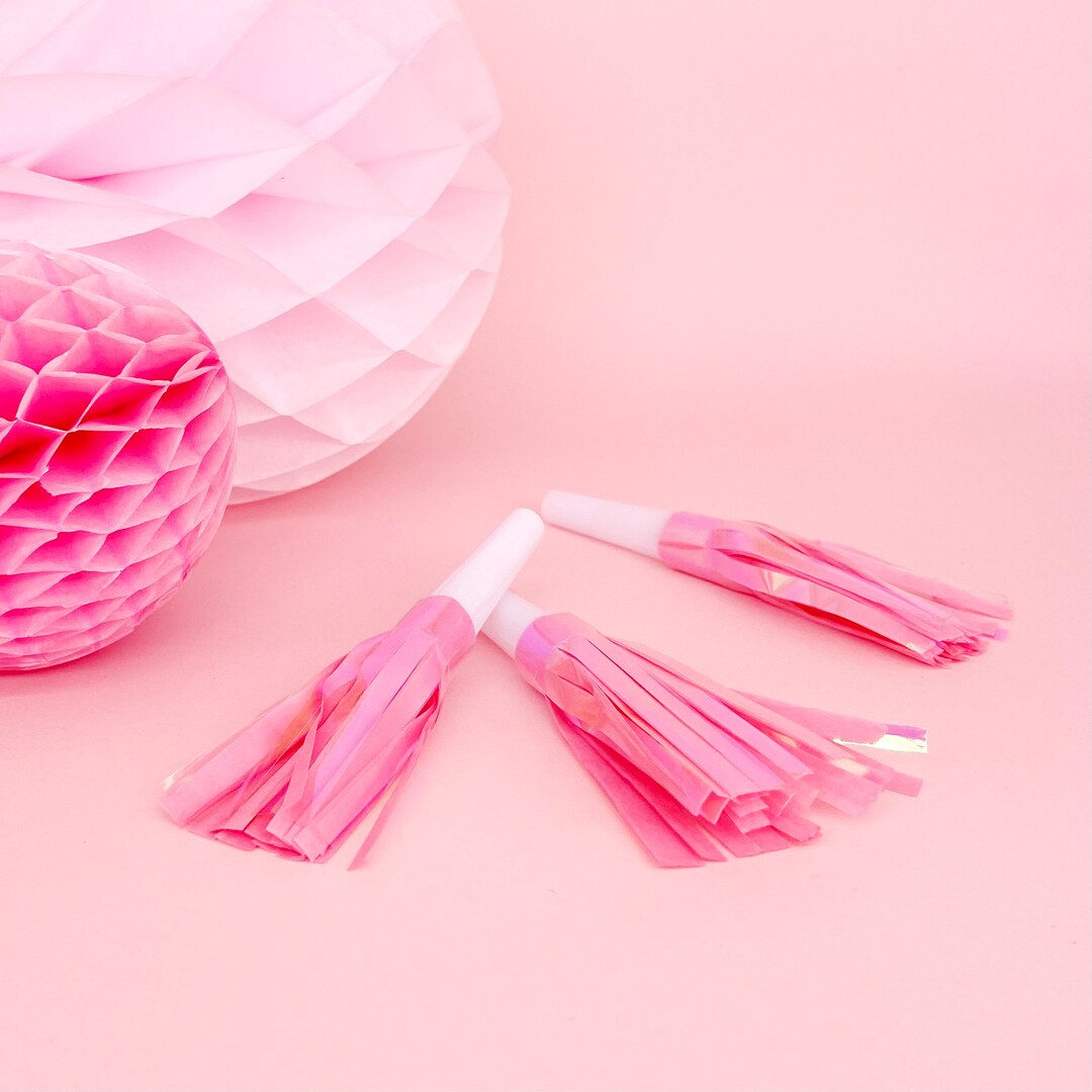 Pink Fringe Party Blowers - 6 Pack - Pink Theme Party Accessories ...