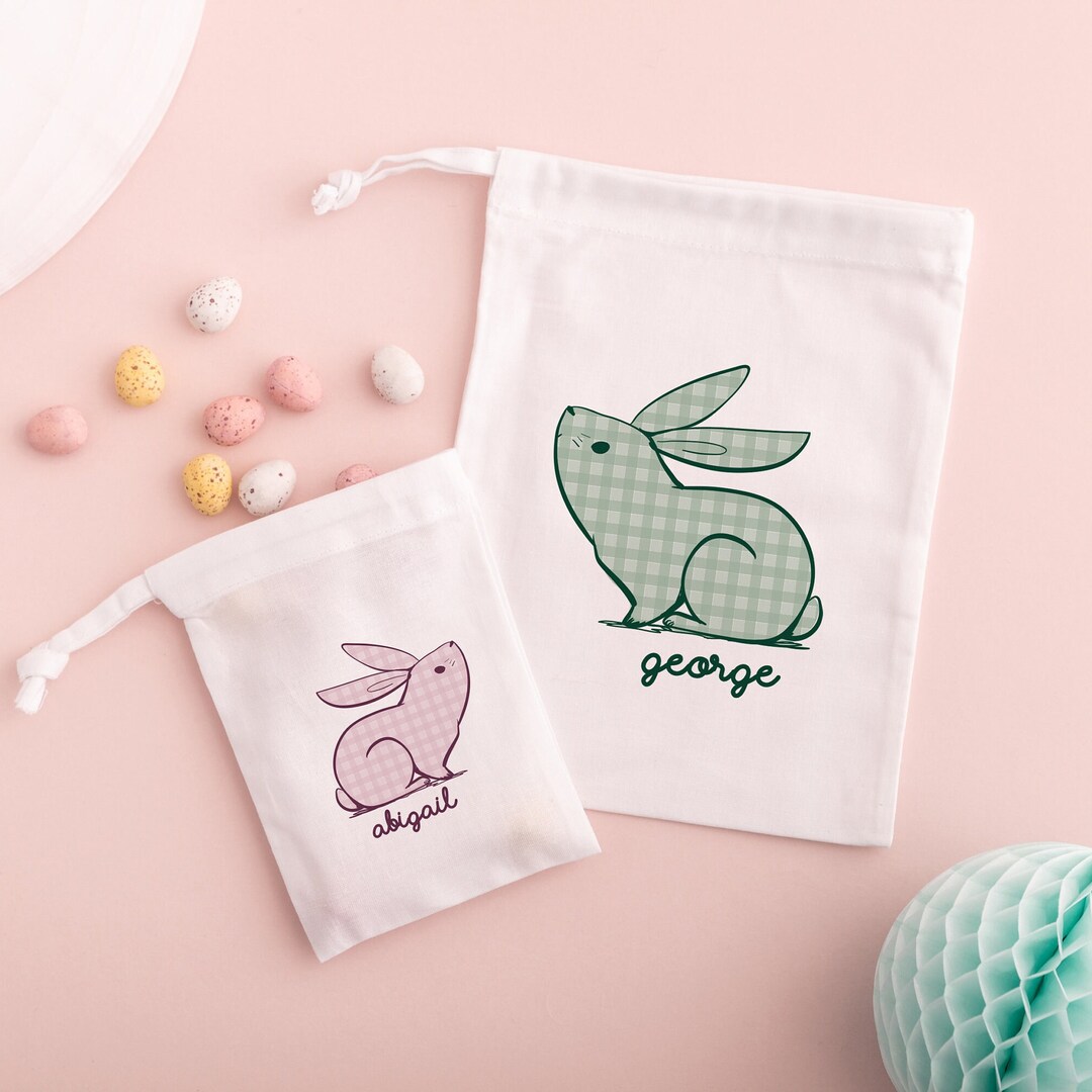 Personalised Gingham Bunny Treat Bag - Easter Rabbit Treat Bag Pink ...