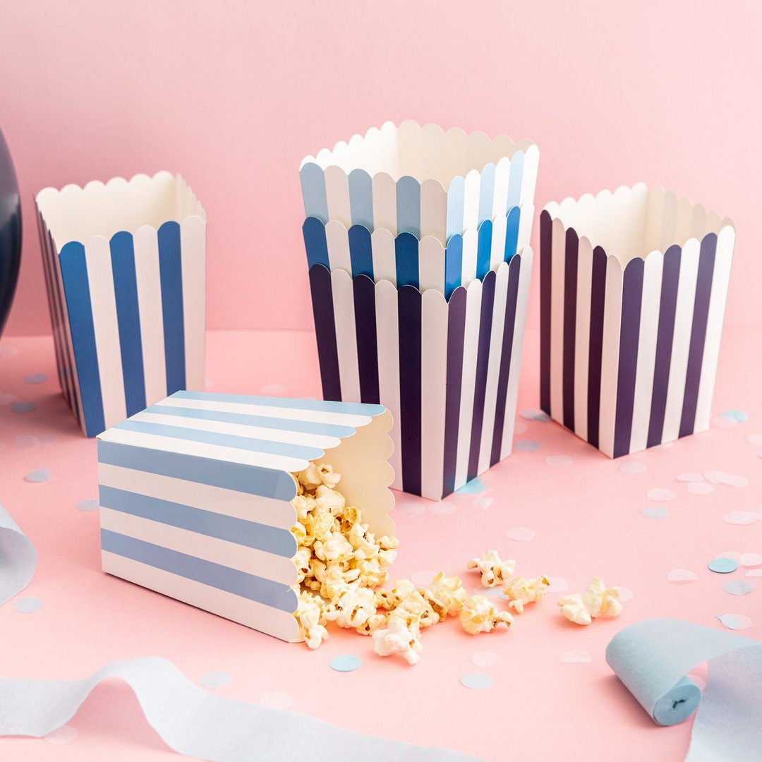 Blue Stripy Popcorn Snack Boxes - 6 Pack - Disposable Party Treat Boxes ...