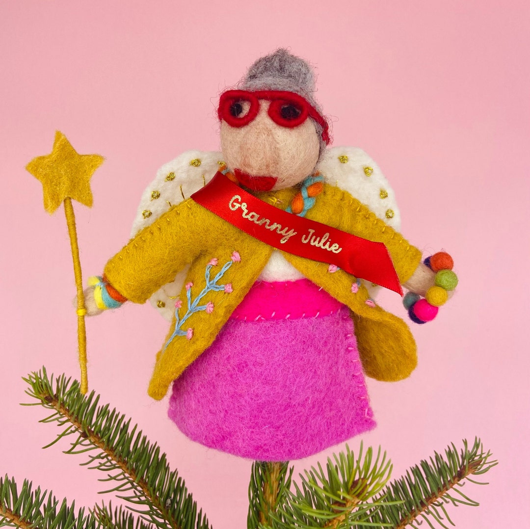 Felt Fairy Godmother Christmas Tree Topper - Personalised Yellow Felt ...