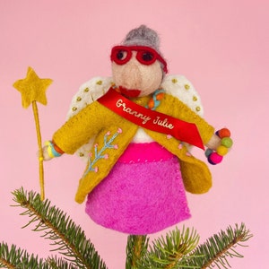 Felt Fairy Godmother Christmas Tree Topper - Personalised Yellow Felt ...
