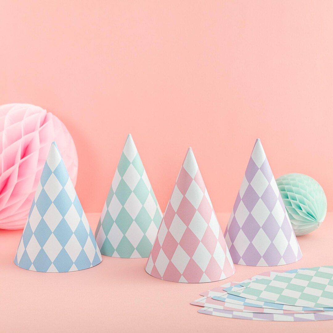 Pastel Harlequin Party Hats - 4 Pack - Flatpack Birthday Party Pastel ...