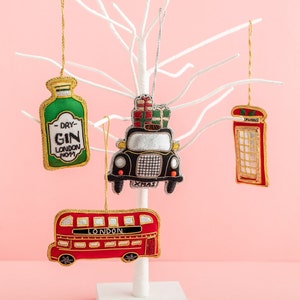 Embroidered Red Phone Box Christmas Tree Decoration - Telephone Box ...