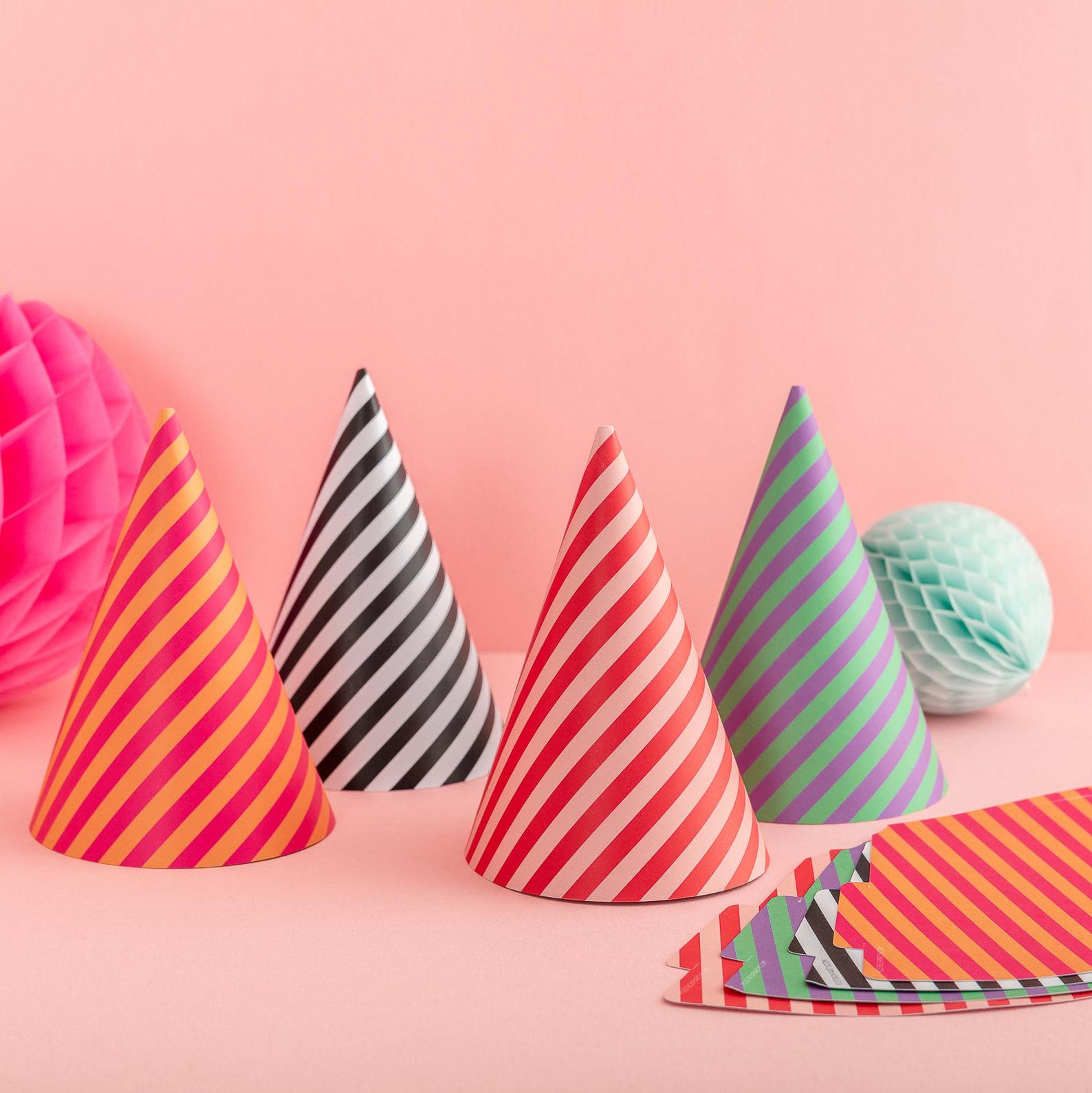 Candy Striped Party Hats - 4 Pack - Flatpack Birthday Party Colourful ...