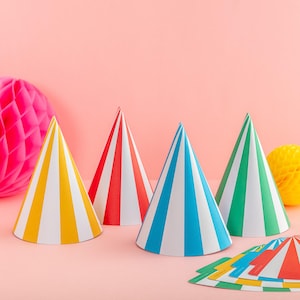 Bright Striped Party Hats - 4 Pack - Flatpack Birthday Party Colourful ...