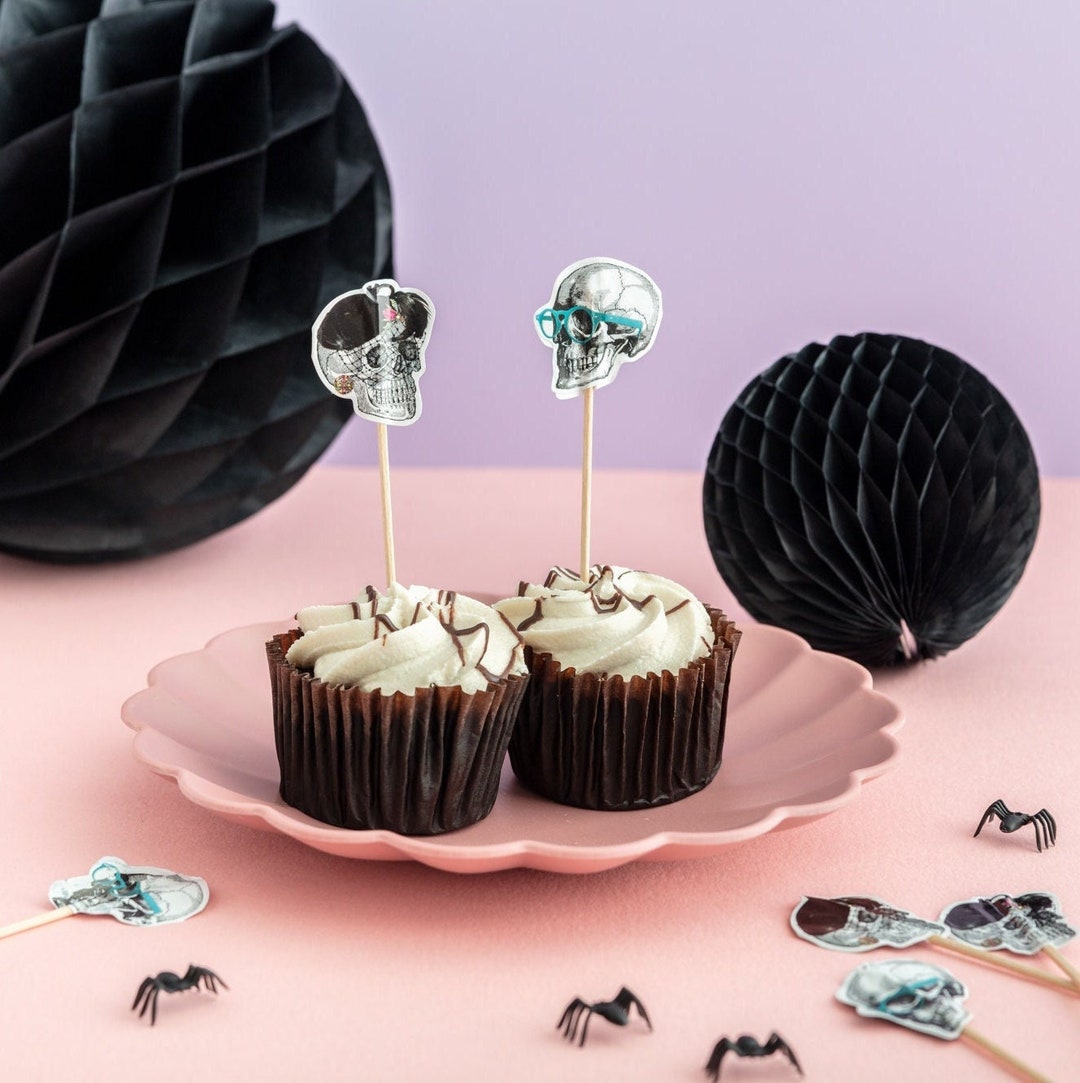 24 Skeleton Cake Toppers - Halloween Cake Toppers Childrens Halloween ...