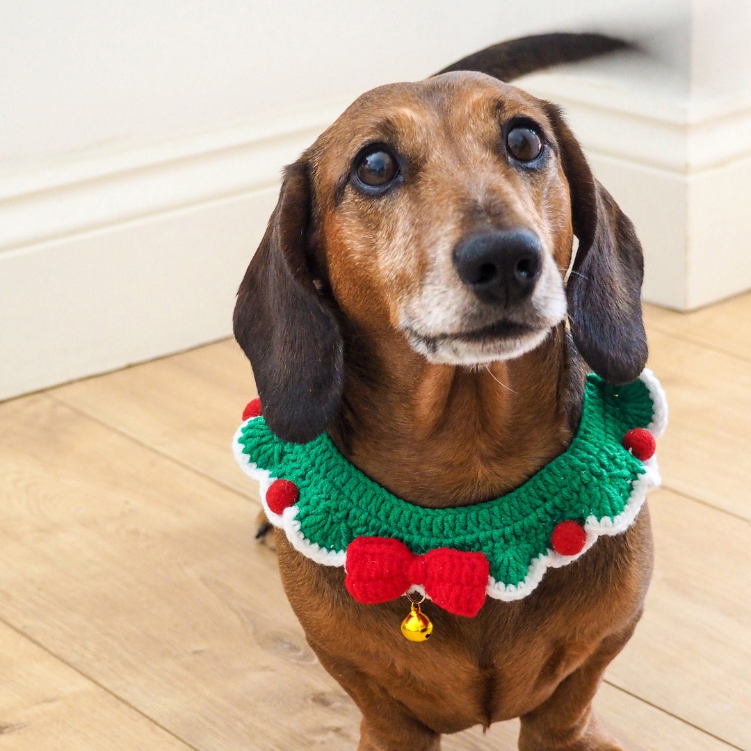 Crocheted Christmas Pet Collar - Festive Cat Dog Outfit Christmas ...