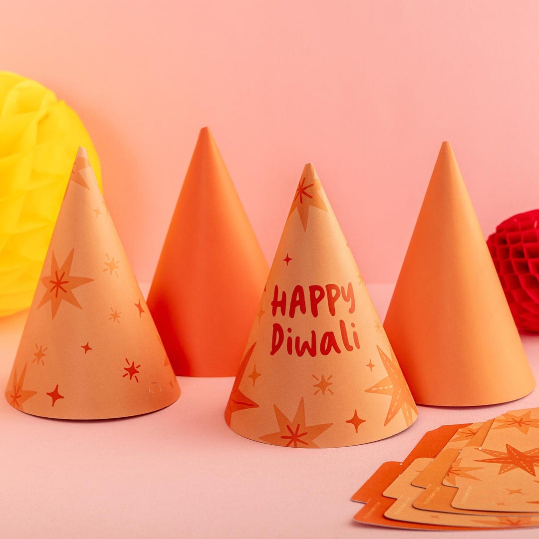 Happy Diwali Party Hats - Flat Pack Hats Colourful Decorations Diwali ...