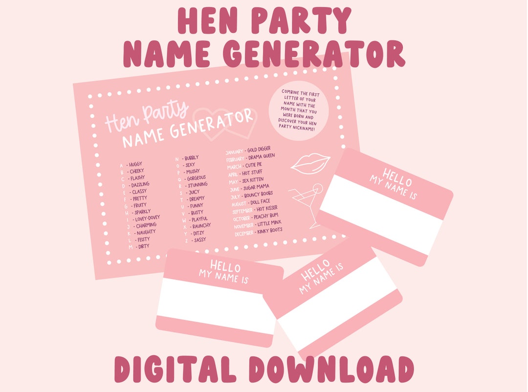 Downloadable Hen Party Name Game - Pink Hen Party Games Funny Games Ice ...