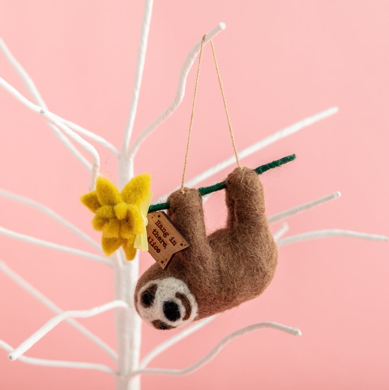Personalised Sloth Decoration Hang in There Felt Sloth - Etsy UK