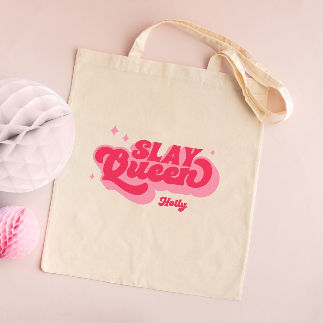 Personalised Slay Queen Tote Bag - Fun Name Cotton Bag Reusable ...