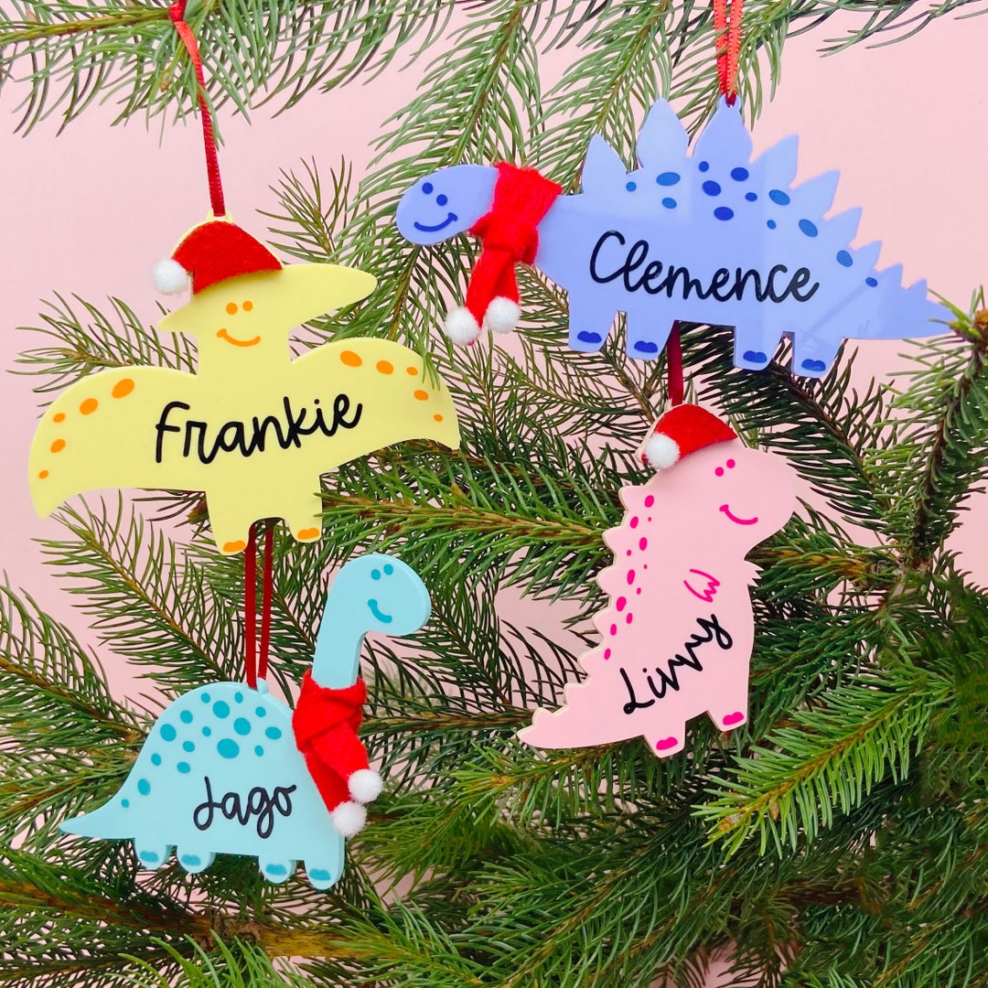 Personalised Dinosaur Christmas Tree Decoration - Acrylic Colourful ...