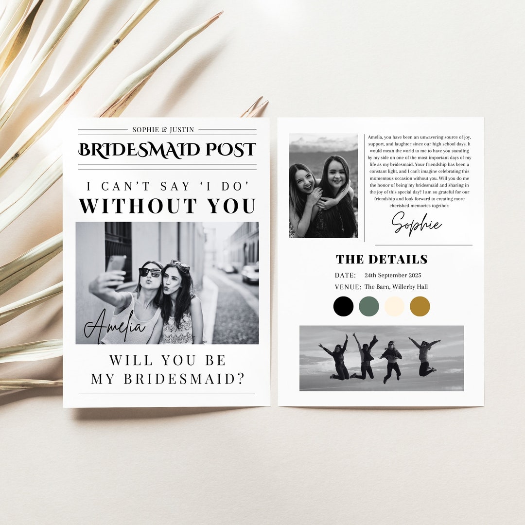 Bridesmaid Proposal Newspaper Template, Editable Bridal Party Program ...