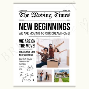 Moving House Newspaper Card Template, Editable Canva Address Change ...