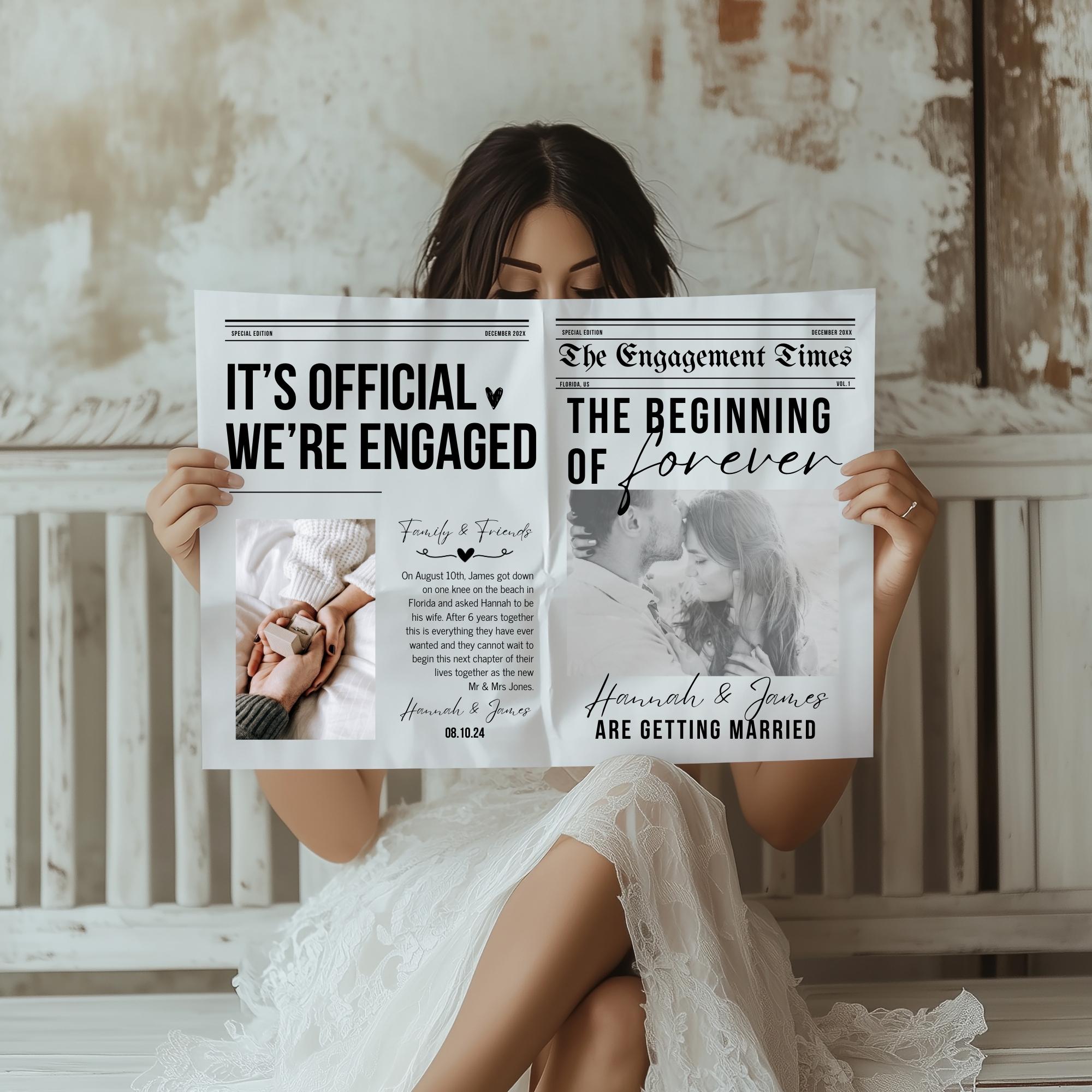 Wedding Engagement Newspaper Template, Bespoke Editable Canva Newspaper ...